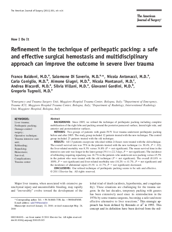 (PDF) Refinement in the technique of perihepatic packing: a safe and ...