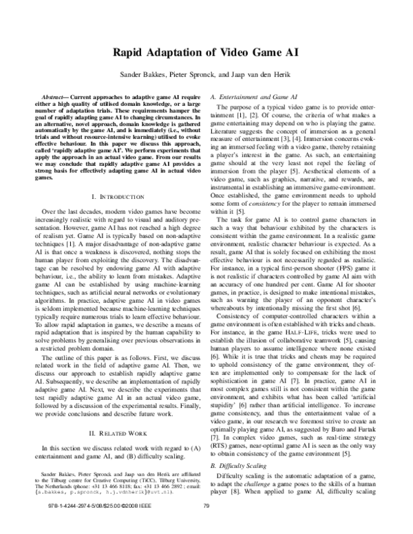 (PDF) Rapid adaptation of video game AI