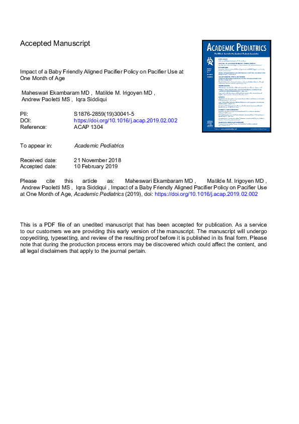 (PDF) Impact of a Baby-Friendly–Aligned Pacifier Policy on Pacifier Use ...