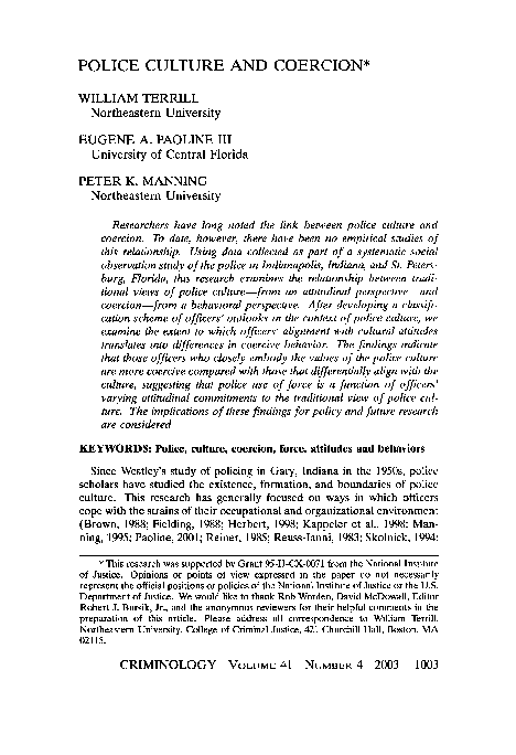 (PDF) Police Culture and Coercion*