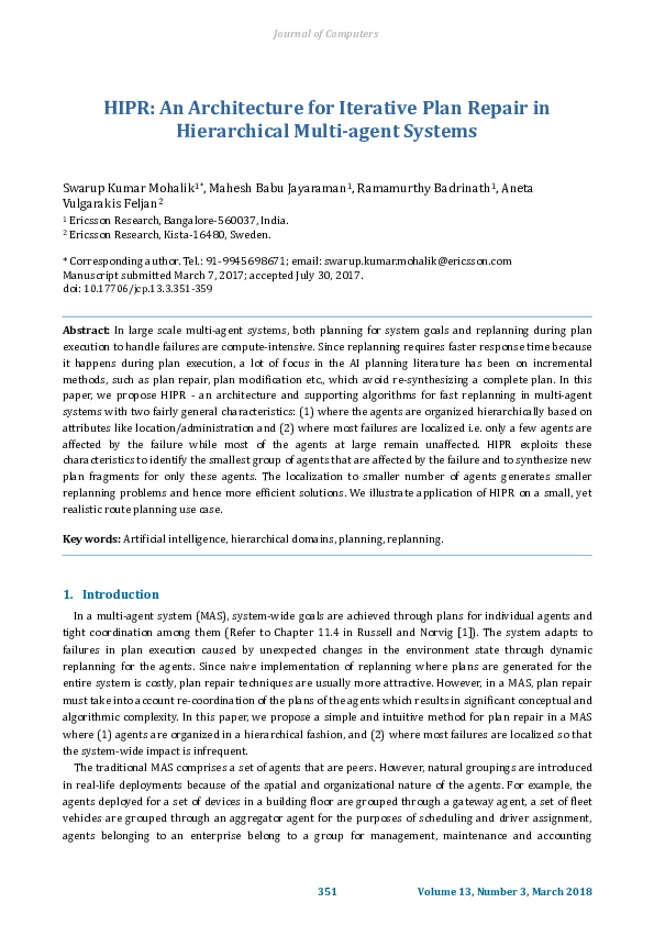(PDF) HIPR: An Architecture for Iterative Plan Repair in Hierarchical Multi-agent Systems