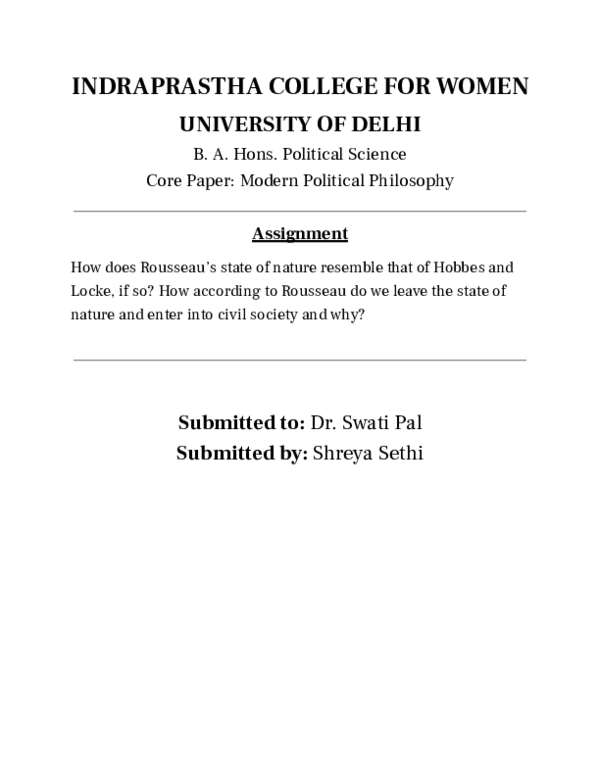 (PDF) Rousseau's State of Nature