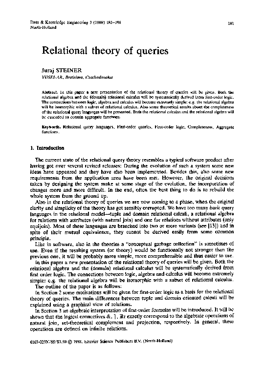(PDF) Relational theory of queries