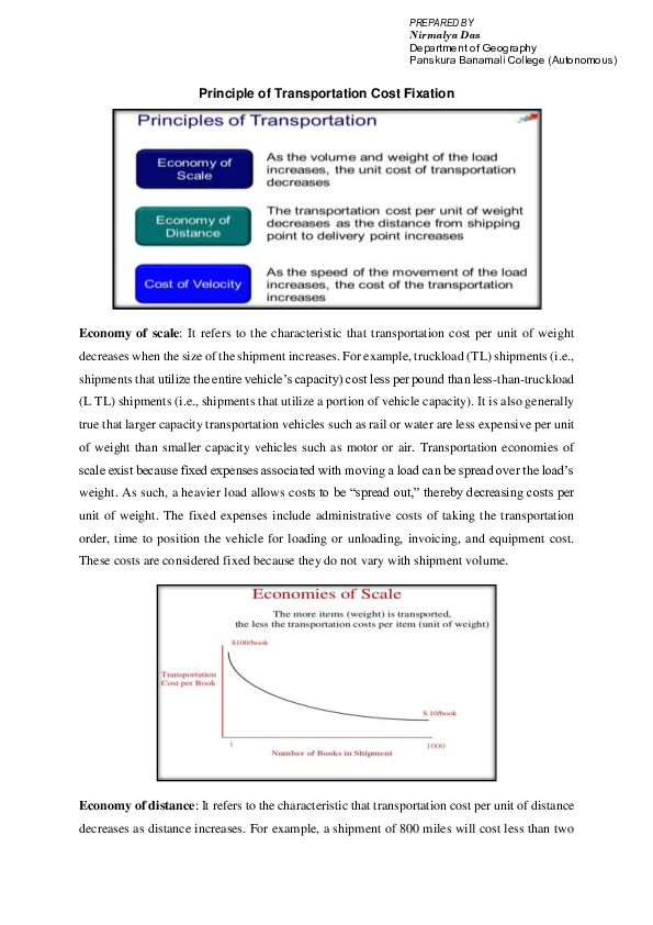(PDF) Principle of Transportation Cost Fixation
