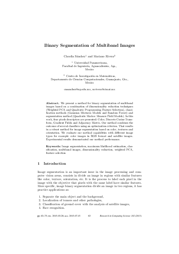 Pdf Binary Segmentation Of Multiband Images