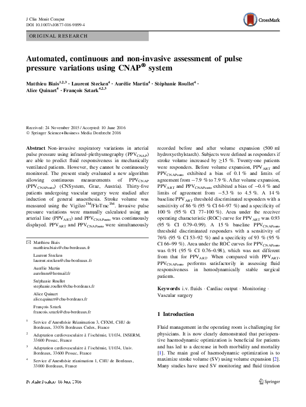 (PDF) Automated, continuous and non-invasive assessment of pulse pressure variations using CNAP ...