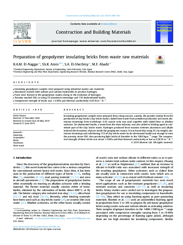 (PDF) Preparation of geopolymer insulating bricks from waste raw materials