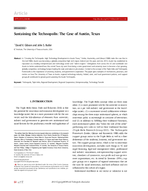 (PDF) Sustaining the Technopolis: The Case of Austin, Texas