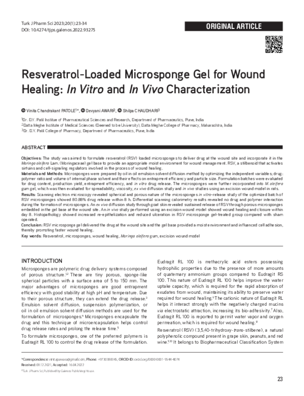 (PDF) Resveratrol-Loaded Microsponge Gel for Wound Healing: In Vitro ...