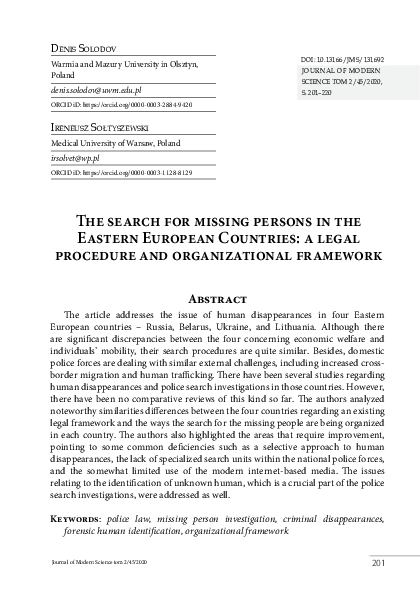 (PDF) The search for missing persons in the Eastern European Countries ...