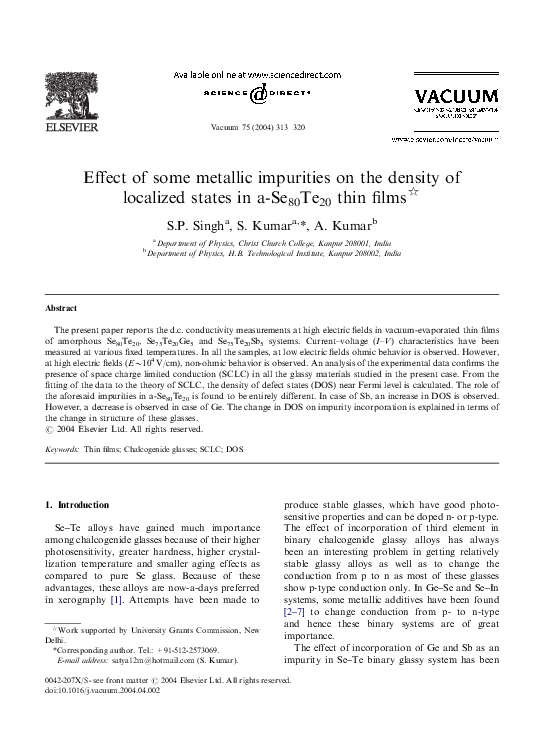 (PDF) Effect of some metallic impurities on the density of localized ...