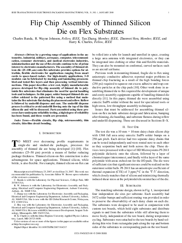 (PDF) Flip Chip Assembly of Thinned Silicon Die on Flex Substrates