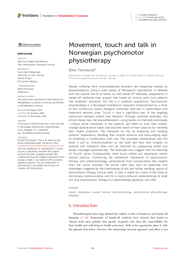(PDF) Movement, touch and talk in Norwegian psychomotor physiotherapy