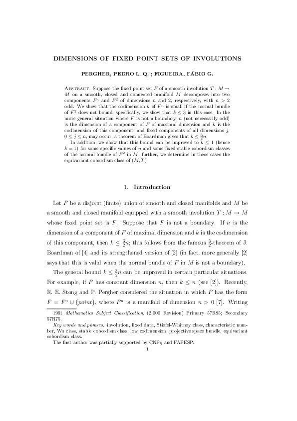 (PDF) Dimensions of fixed point sets of involutions