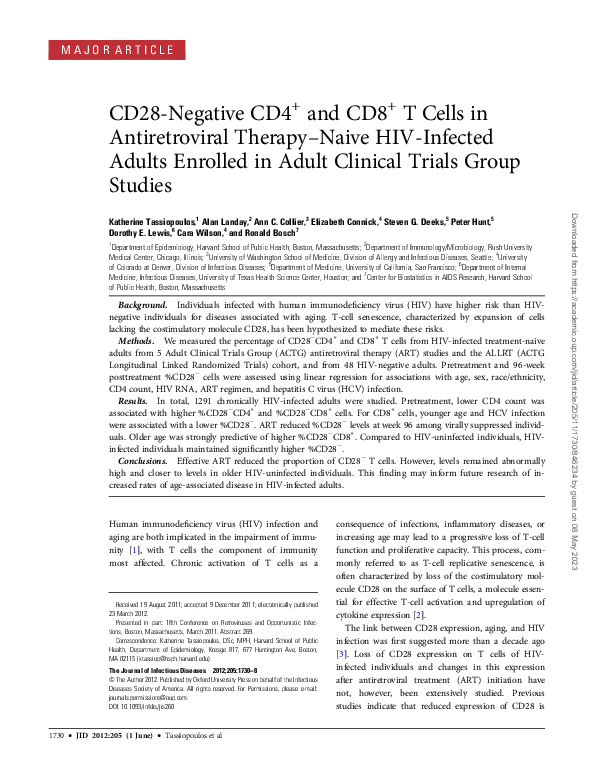 (PDF) CD28-Negative CD4+ and CD8+ T Cells in Antiretroviral Therapy–Naive HIV-Infected Adults ...