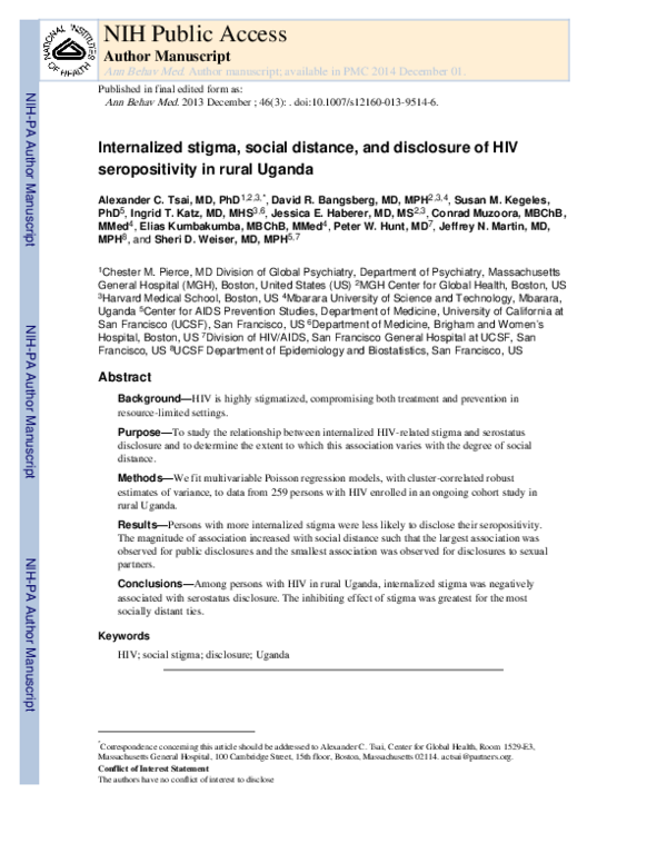 (PDF) HIV Stigma and Disclosure in Rural Uganda