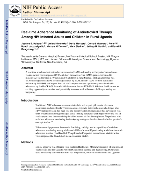 (PDF) Realtime adherence monitoring of antiretroviral therapy among hiv ...
