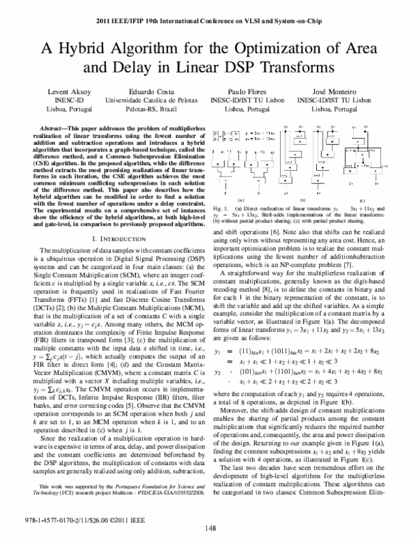 Pdf A Hybrid Algorithm For The Optimization Of Area And Delay In Linear Dsp Transforms