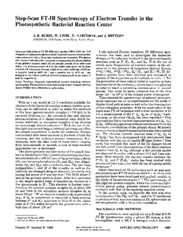 (PDF) Step-Scan FT-IR Spectroscopy of Electron Transfer in the ...