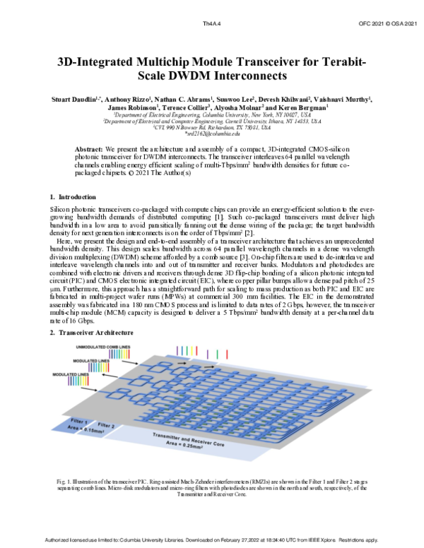(PDF) 3D-Integrated Multichip Module Transceiver for Terabit-Scale DWDM Interconnects