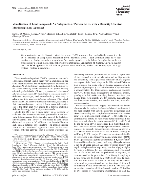 (PDF) Identification of Lead Compounds As Antagonists of Protein Bcl-xL ...