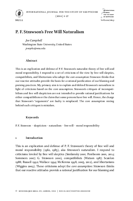(PDF) P. F. Strawson’s Free Will Naturalism