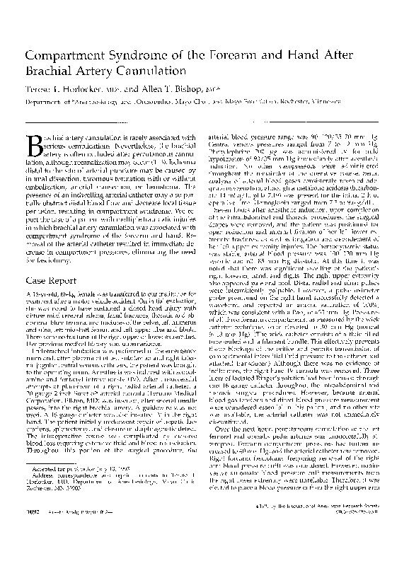 (PDF) Compartment Syndrome of the Forearm and Hand After Brachial ...