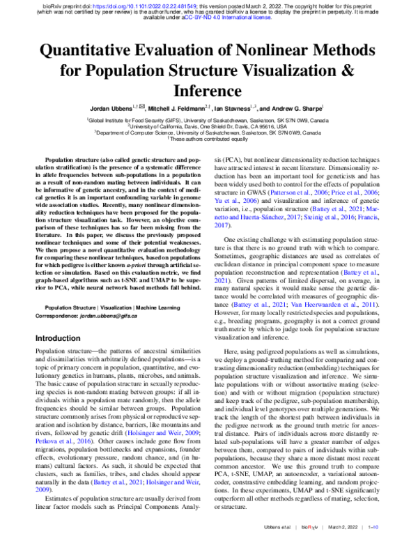 (PDF) Quantitative Evaluation of Nonlinear Methods for Population Structure Visualization ...