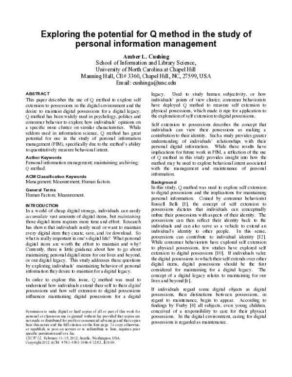 (PDF) Exploring the potential for Q method in the study of personal information management