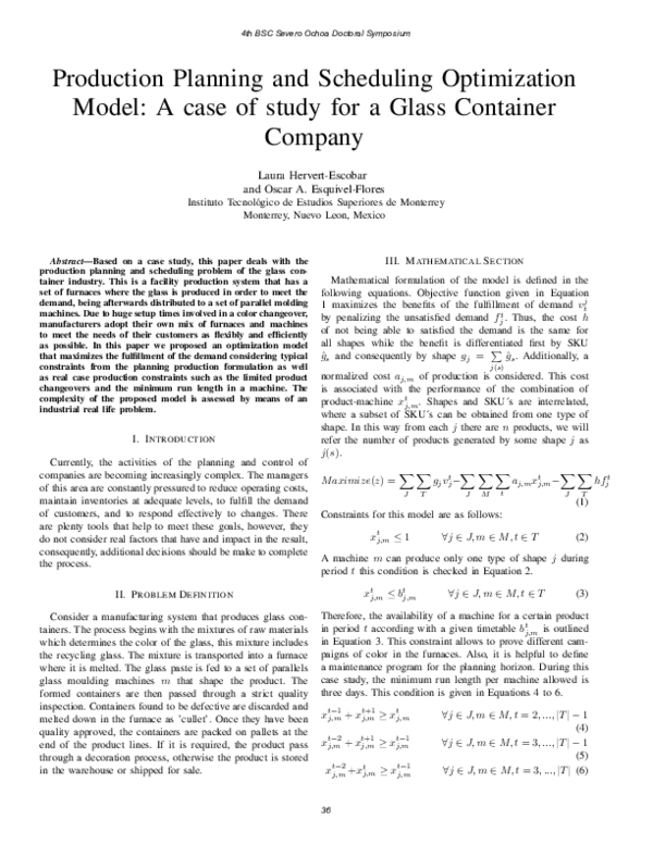 (PDF) Production planning and scheduling optimization model: a case of study for a glass ...