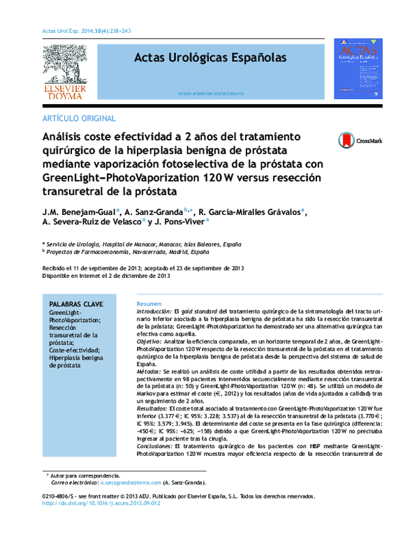 (PDF) Análisis coste efectividad a 2 años del tratamiento quirúrgico de ...