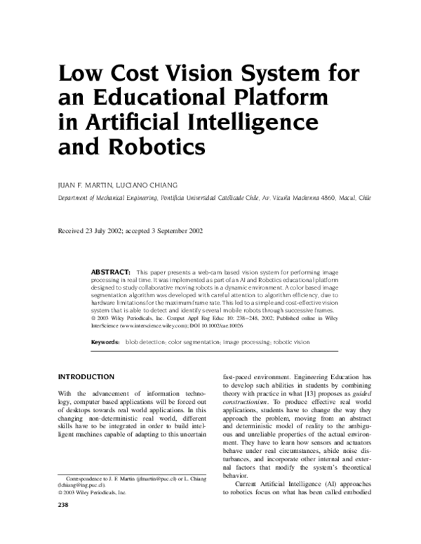 (PDF) Low cost vision system for an educational platform in artificial intelligence and robotics