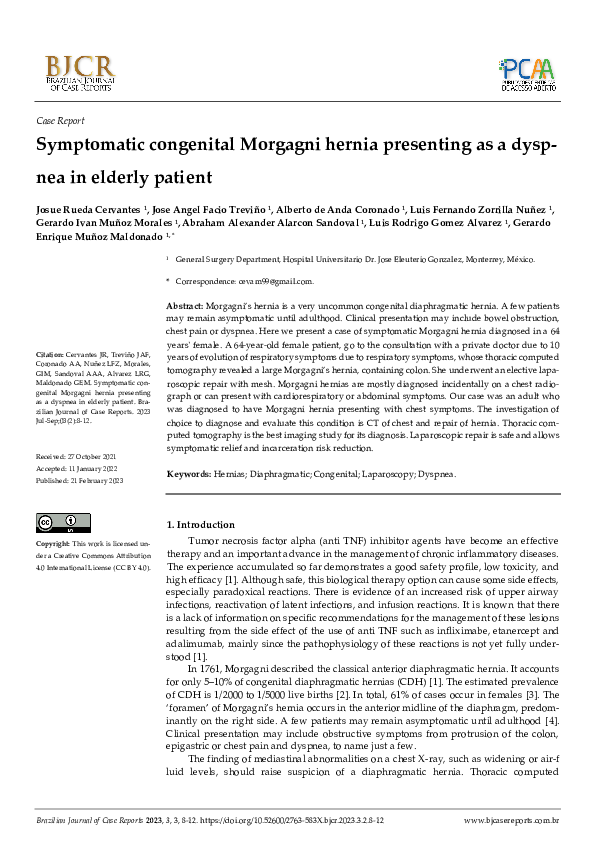 (PDF) Symptomatic congenital Morgagni hernia presenting as a dyspnea in ...