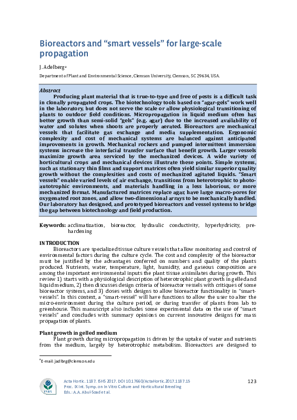 (PDF) Bioreactors and “smart vessels” for large-scale propagation