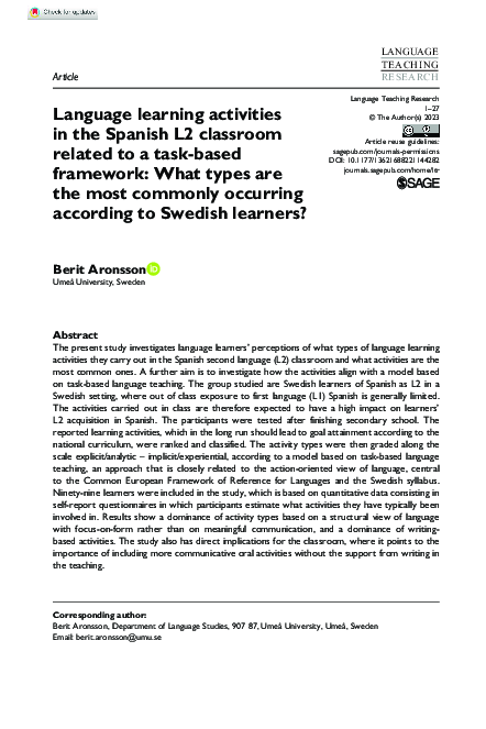 (PDF) Language learning activities in the Spanish L2 classroom related ...