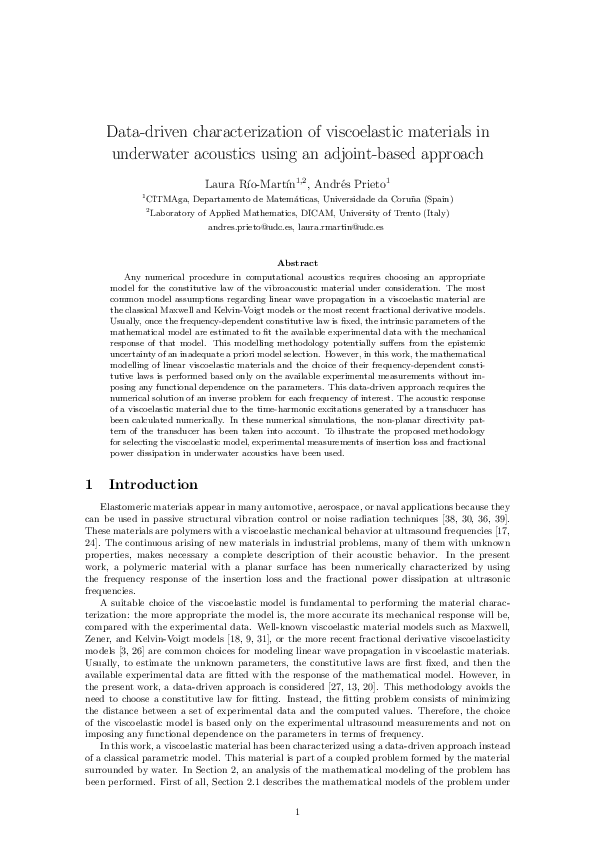 (PDF) Data-driven characterization of viscoelastic materials in underwater acoustics using an ...