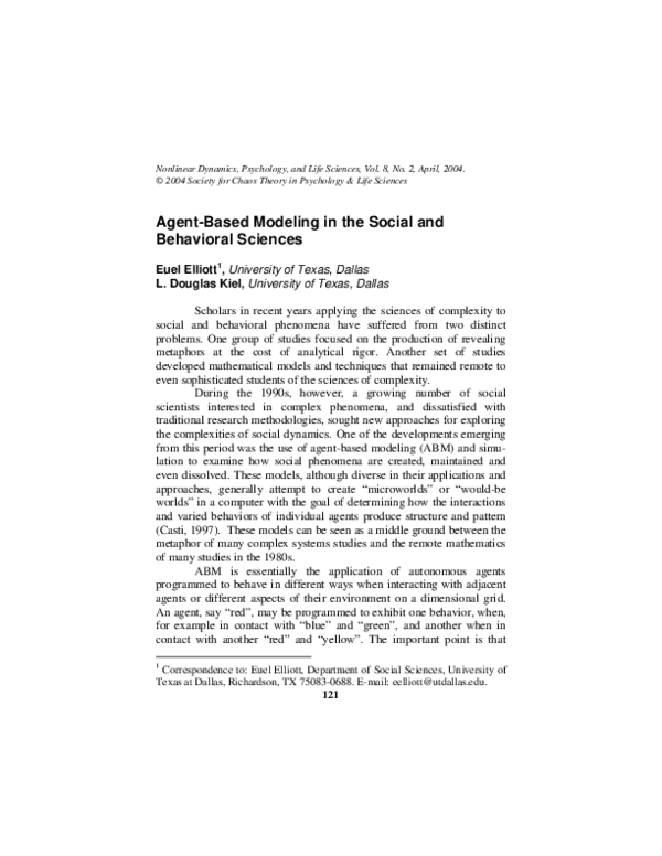 Pdf Agent Based Modeling In The Social And Behavioral Sciences 1994