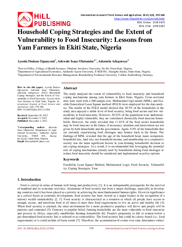 (PDF) Household Coping Strategies and the Extent of Vulnerability to ...