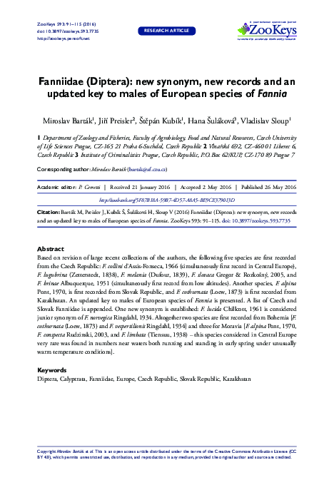 (PDF) New Fanniidae Records and Key for Europe
