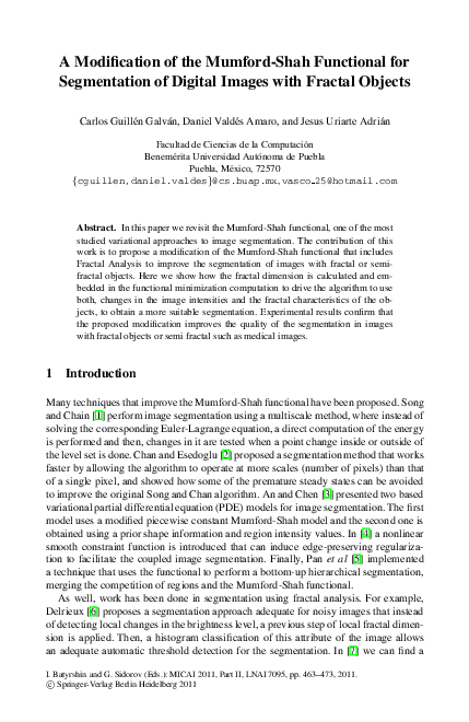 Pdf A Modification Of The Mumford Shah Functional For Segmentation Of