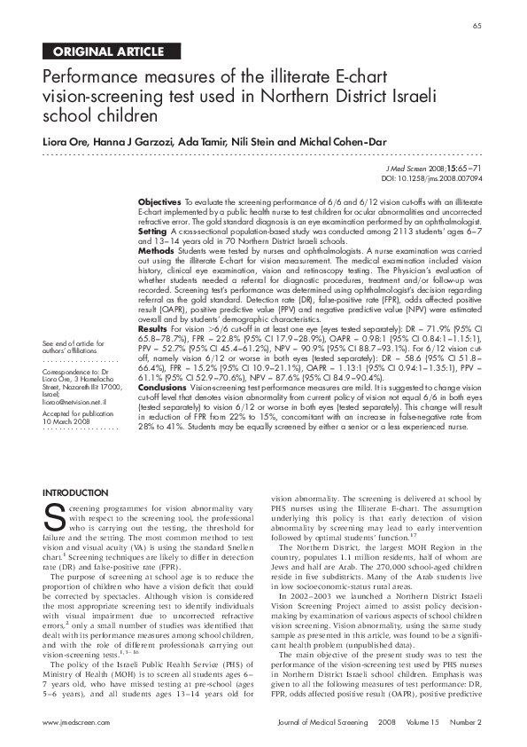(PDF) Performance measures of the illiterate E-chart vision-screening ...