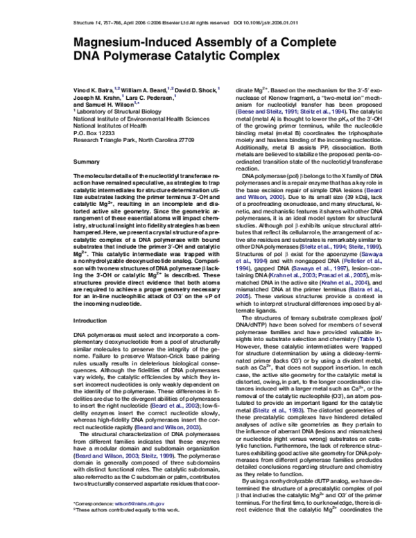 (PDF) Magnesium-Induced Assembly of a Complete DNA Polymerase Catalytic ...