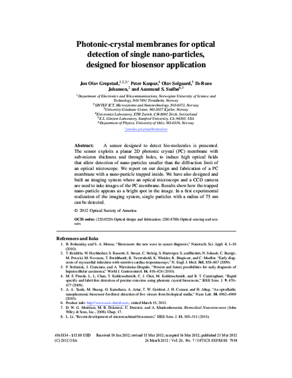 (PDF) Photonic-crystal membranes for optical detection of single nano-particles, designed for ...