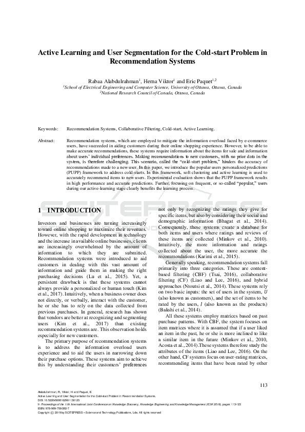 (PDF) Active Learning and User Segmentation for the Cold-start Problem ...