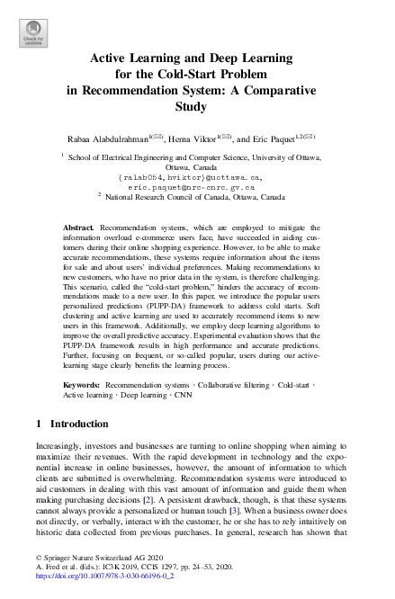 (PDF) Active Learning and Deep Learning for the Cold-Start Problem in Recommendation System: A ...