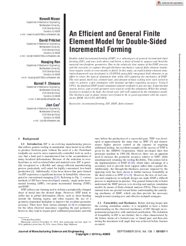 (PDF) An Efficient and General Finite Element Model for Double-Sided Incremental Forming