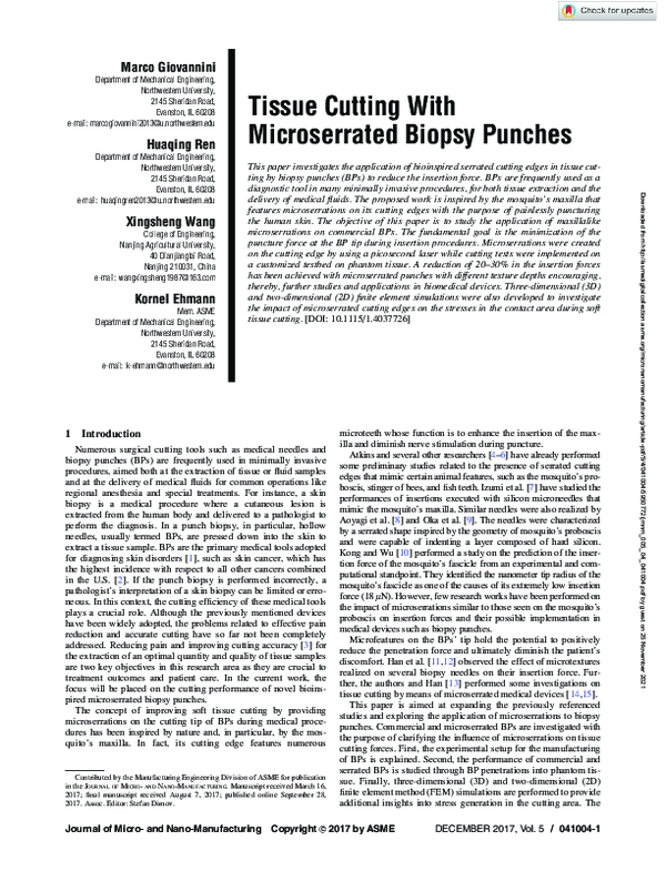 (PDF) Tissue Cutting With Microserrated Biopsy Punches