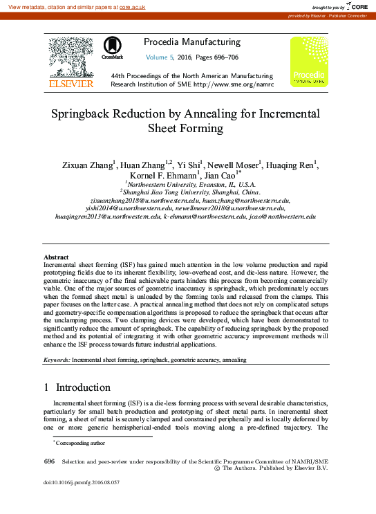 (PDF) Springback Reduction by Annealing for Incremental Sheet Forming | Huaqing Ren - Academia.edu