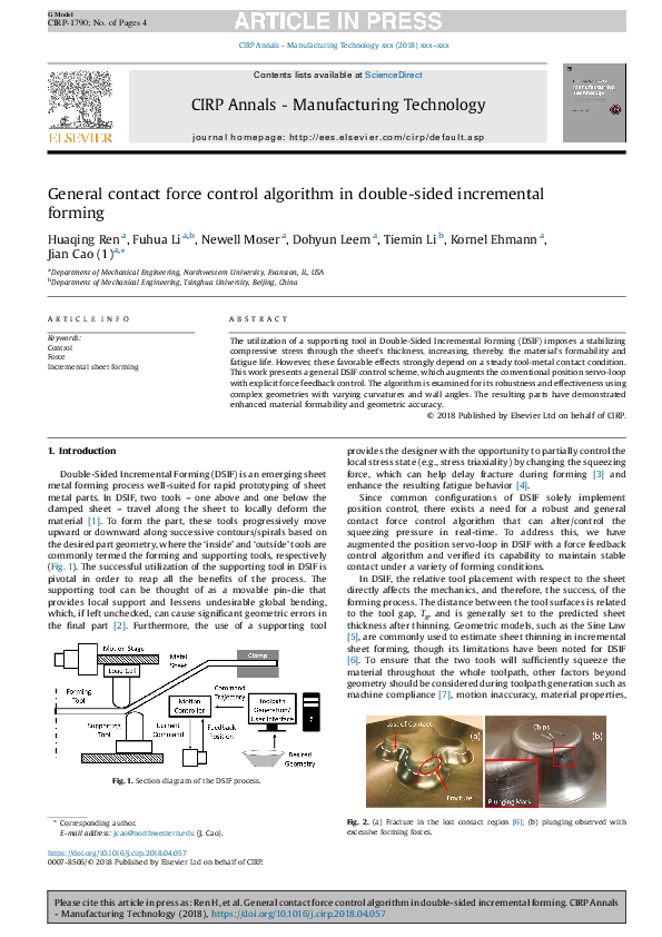 (PDF) General contact force control algorithm in double-sided incremental forming