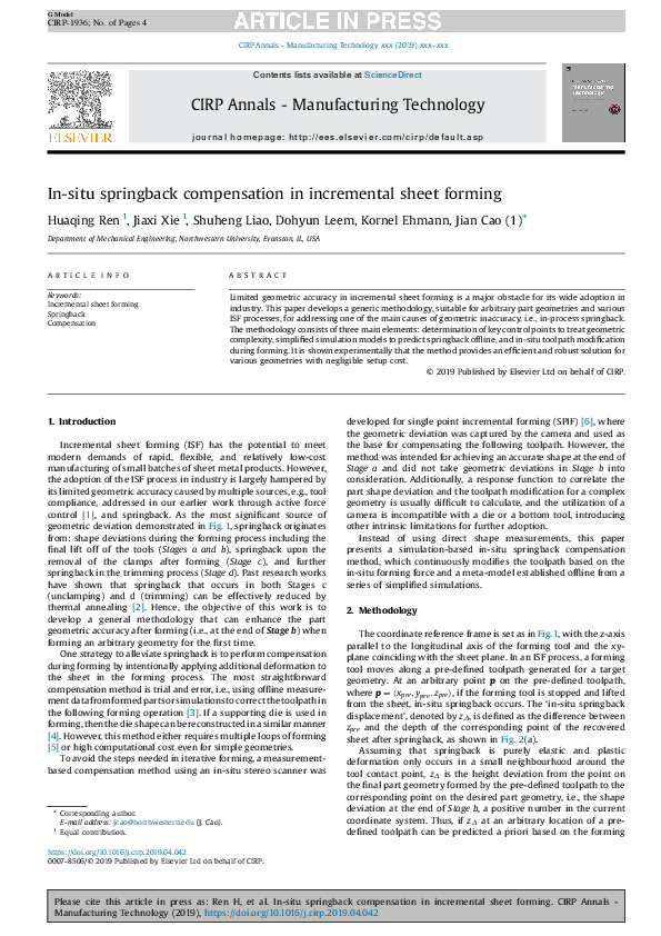 (PDF) In-situ springback compensation in incremental sheet forming